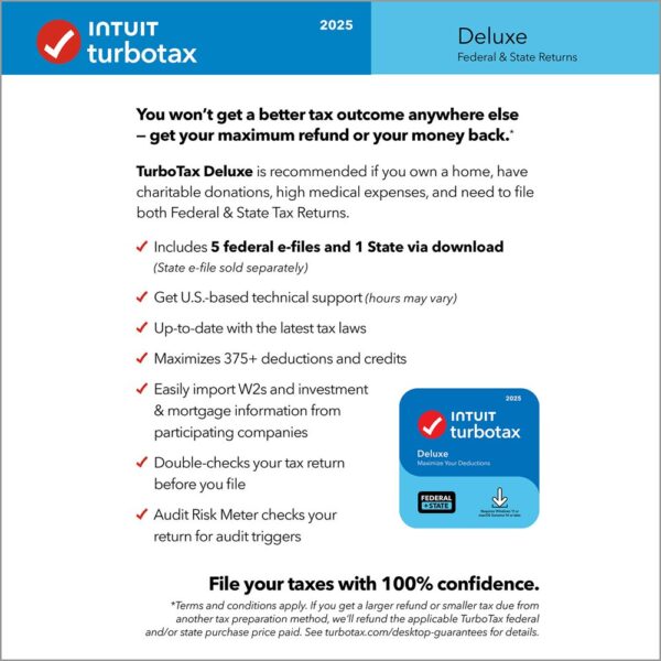 TurboTax Deluxe 2025, Federal & State Tax Return – Mac OS, Windows ...